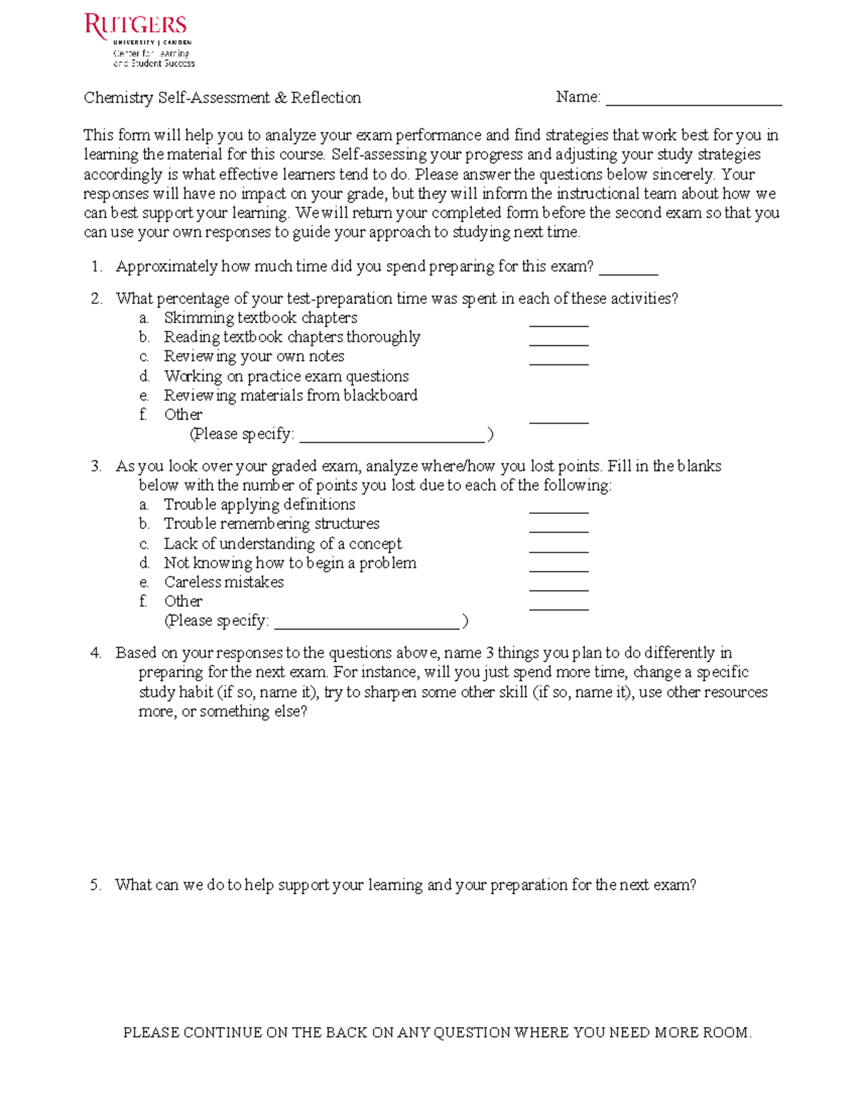 Chemexamwrapper - Exam Wrapper - Chemistry Self-Assessment & Reflection ...