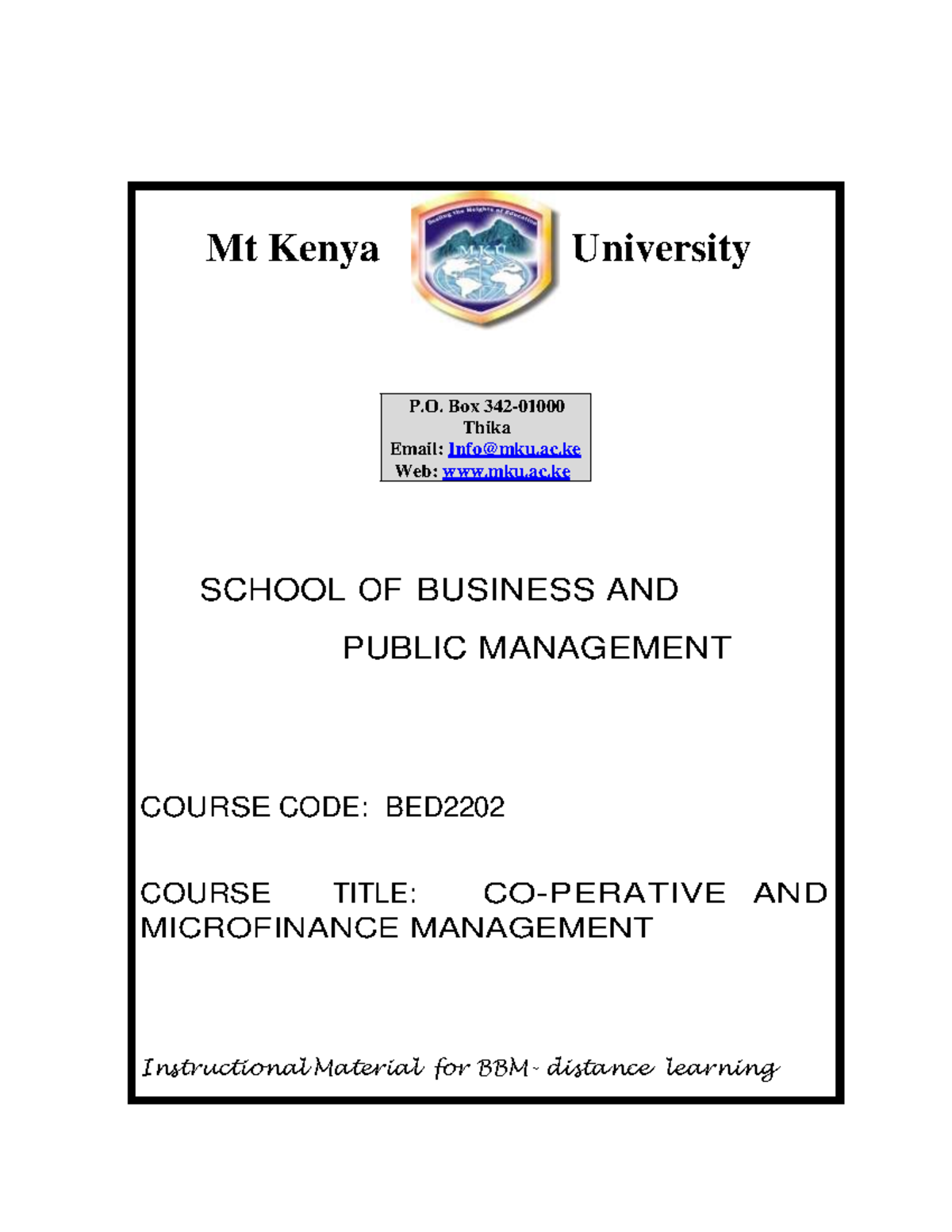 BED2202 Final Exam Notes: Cooperative and Microfinance Management - Studocu
