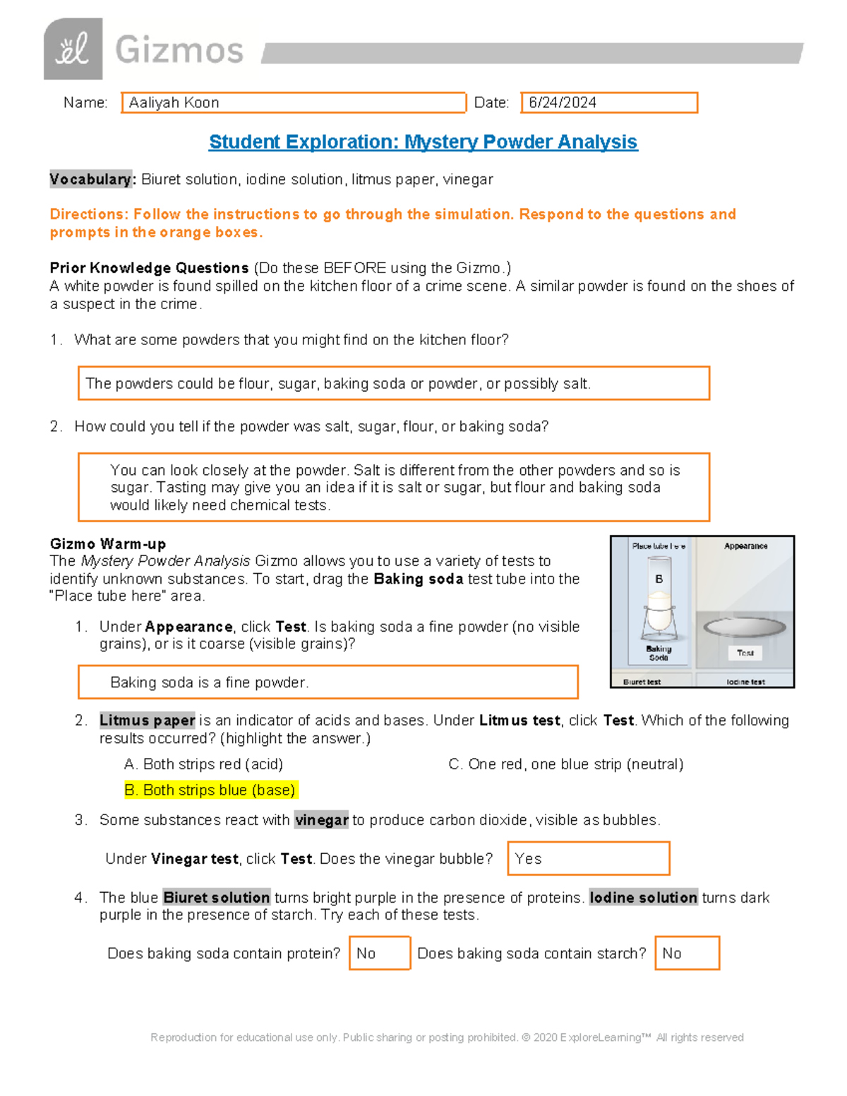 Mystery Powder Analysis SE: A Student Exploration Guide - Studocu