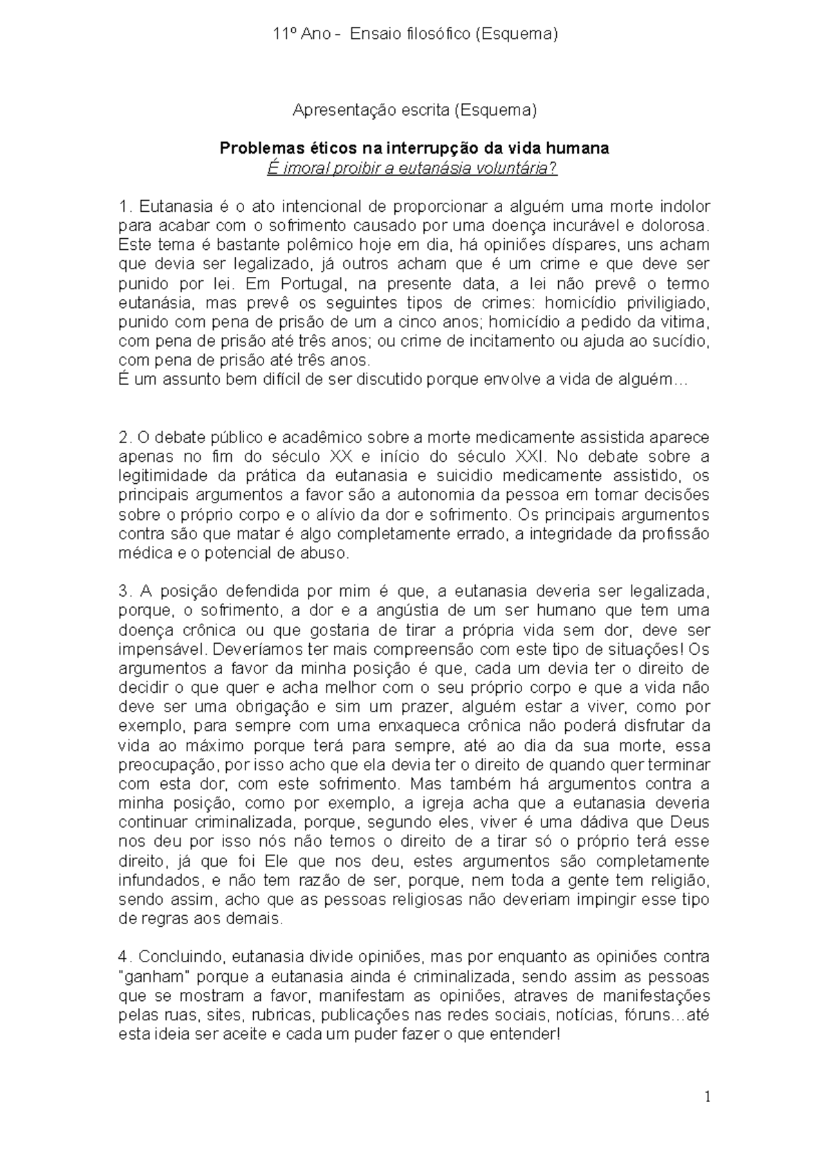 10º Apresentação Escrita (Esquema) - Ensaio Filosófico - 11º Ano ...