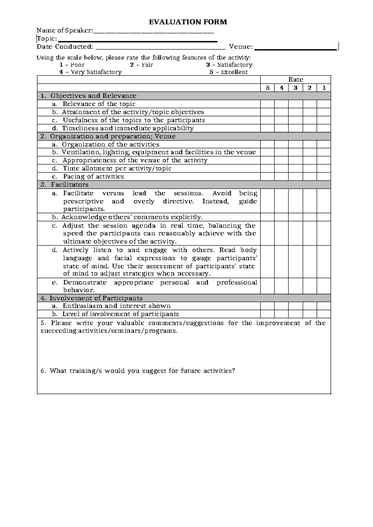 Evaluation Form for Activity Feedback - Course Code: NONE - Studocu