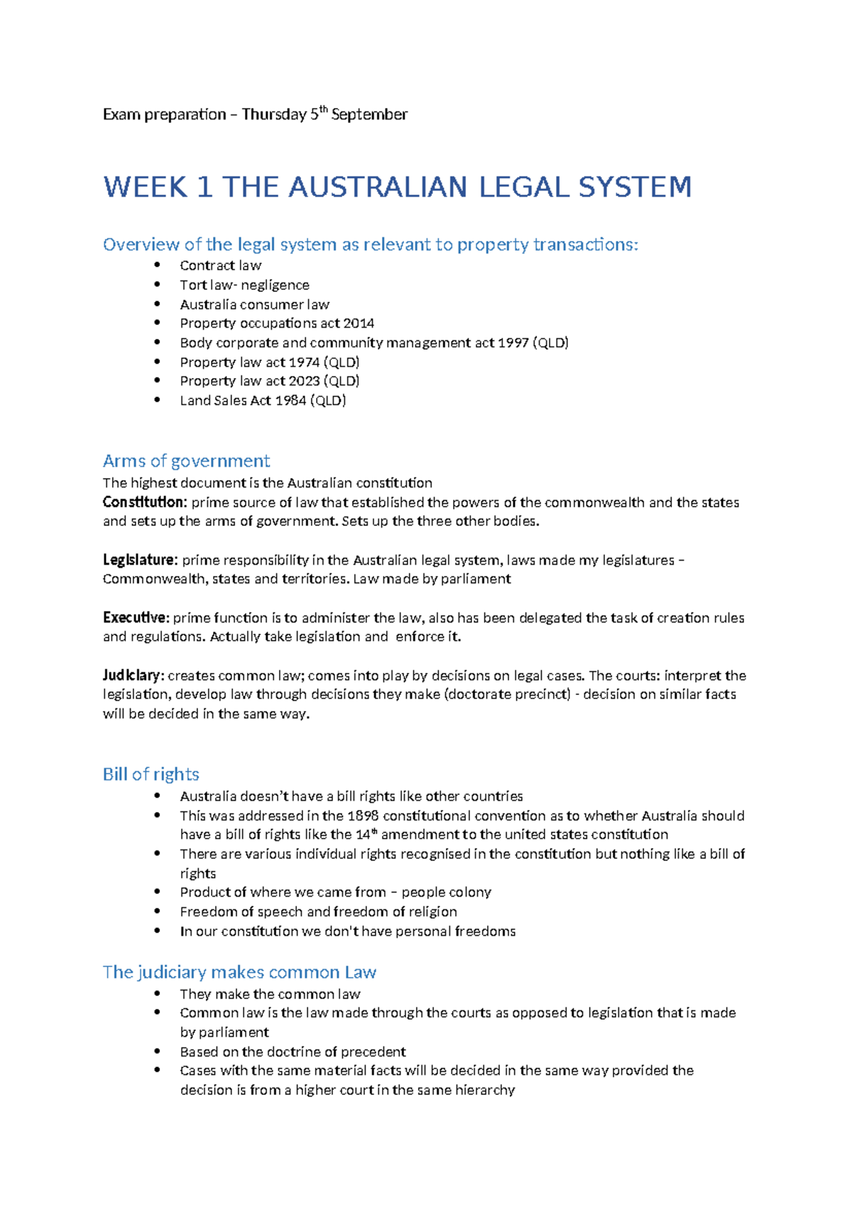 Exam Preparation: Overview of the Australian Legal System (LAW101 ...