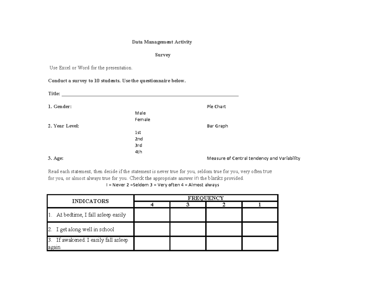 Math-101: Data Management Activity Survey & Analysis - Studocu
