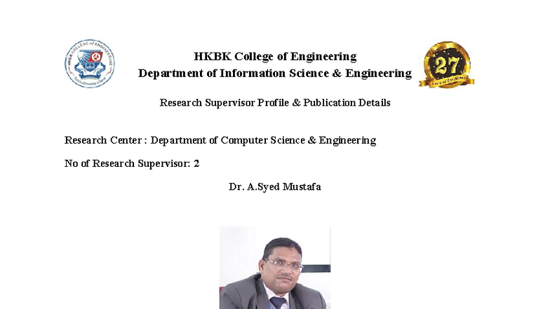 Research Supervisor Profile - ISE at HKBK College of Engineering - Studocu