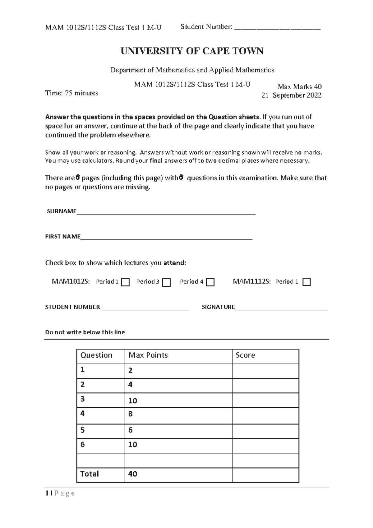 MAM1012S Class Test 1 Makeup - Mathematics and Applied Mathematics ...