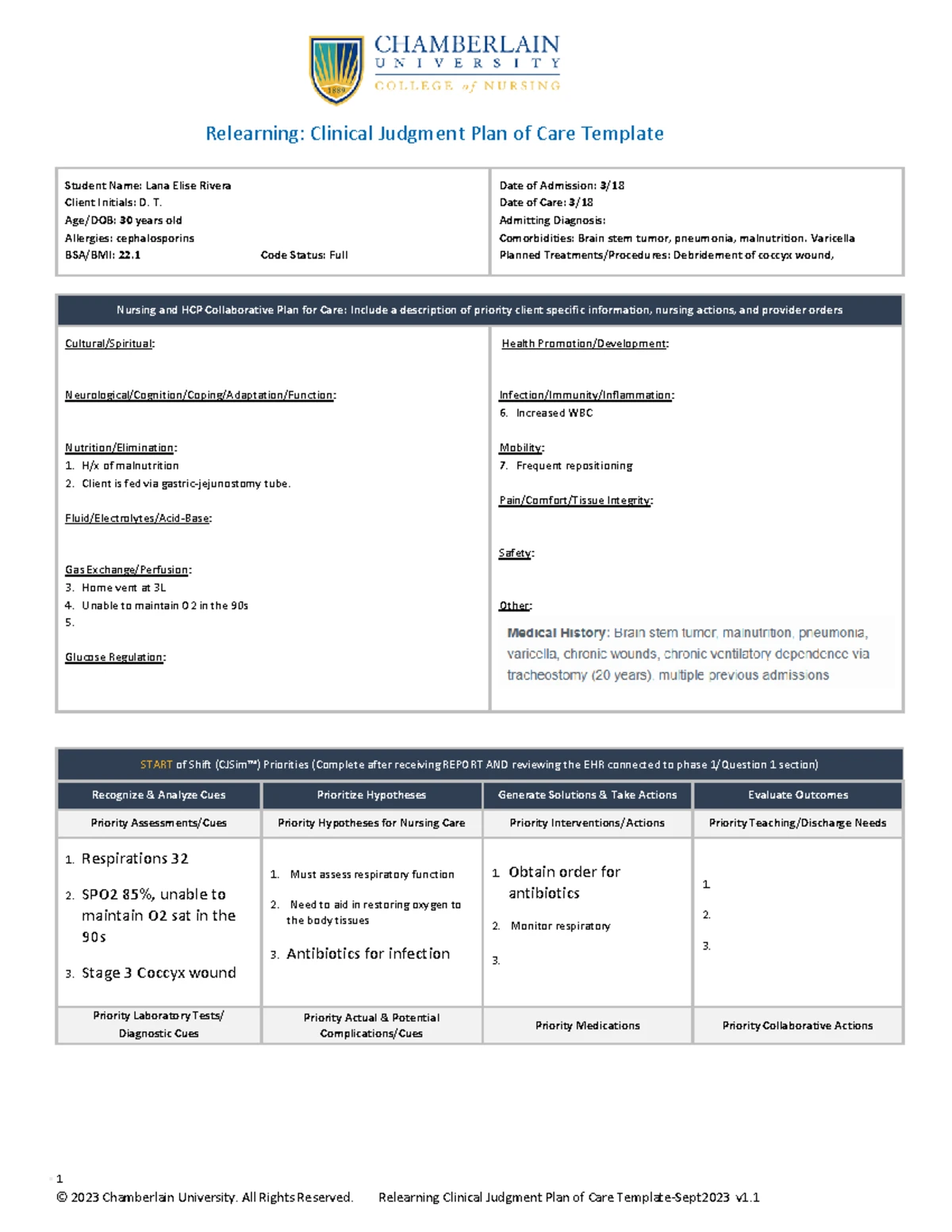 NR341 Plan of Care 2: Clinical Judgment & Relearning Strategies - Studocu