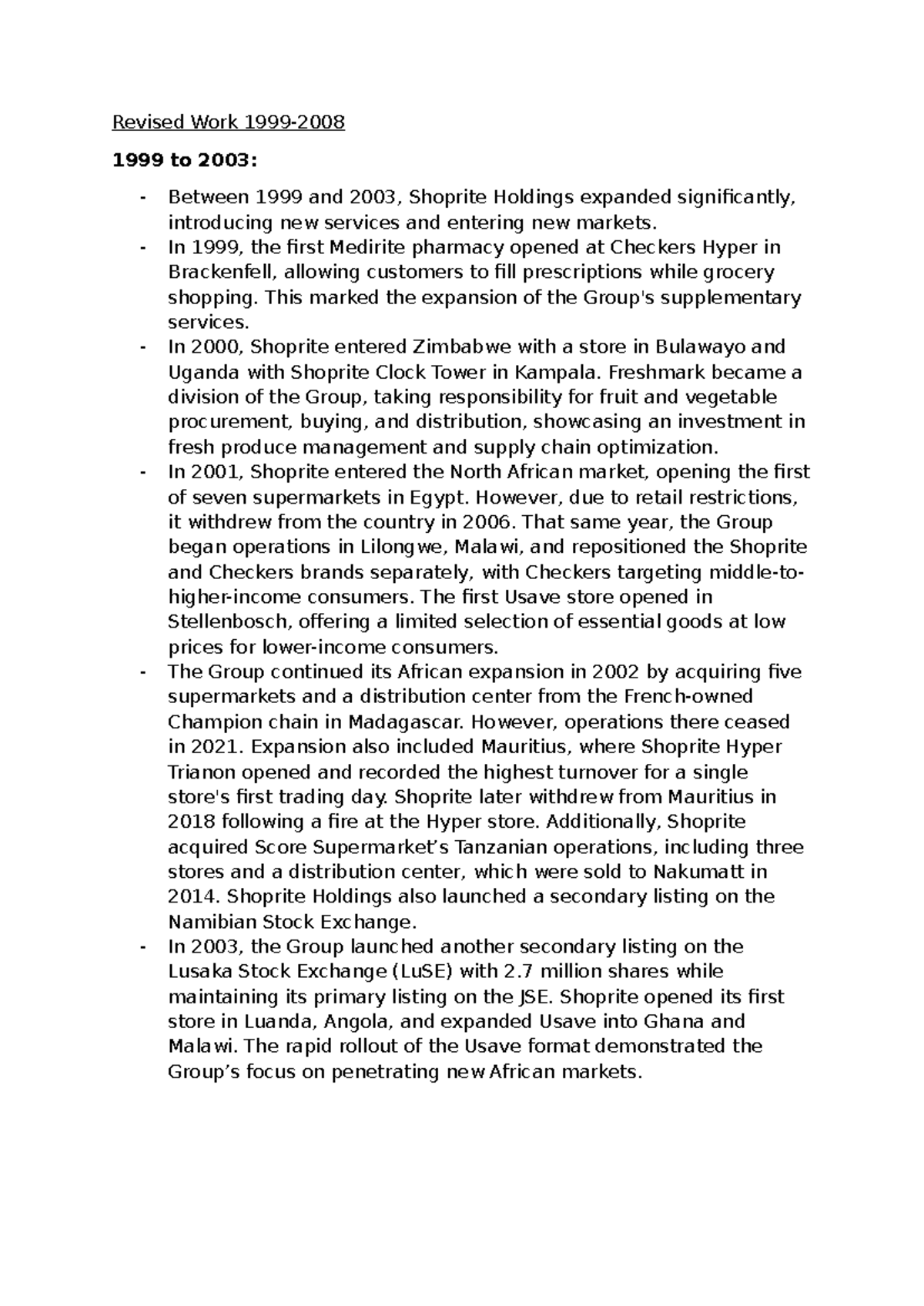 Combined History of Shoprite (1999-2008): Expansion & Market Growth ...