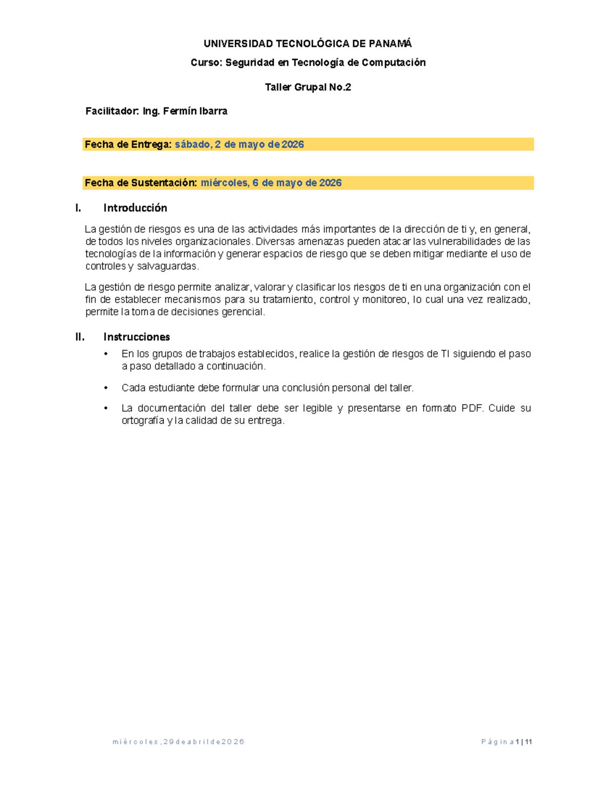 Taller Grupal No.2: Gestión de Riesgos en TI - Seguridad en Tecnología ...