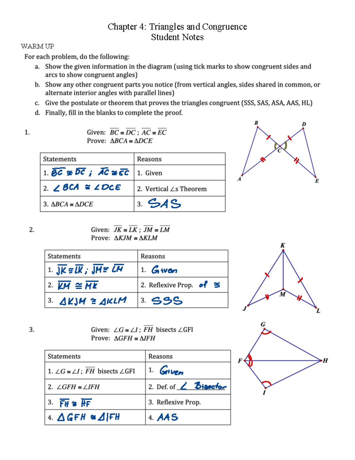 Geometry 101: Chapter 4 - Triangles & Congruence Student Notes - Studocu