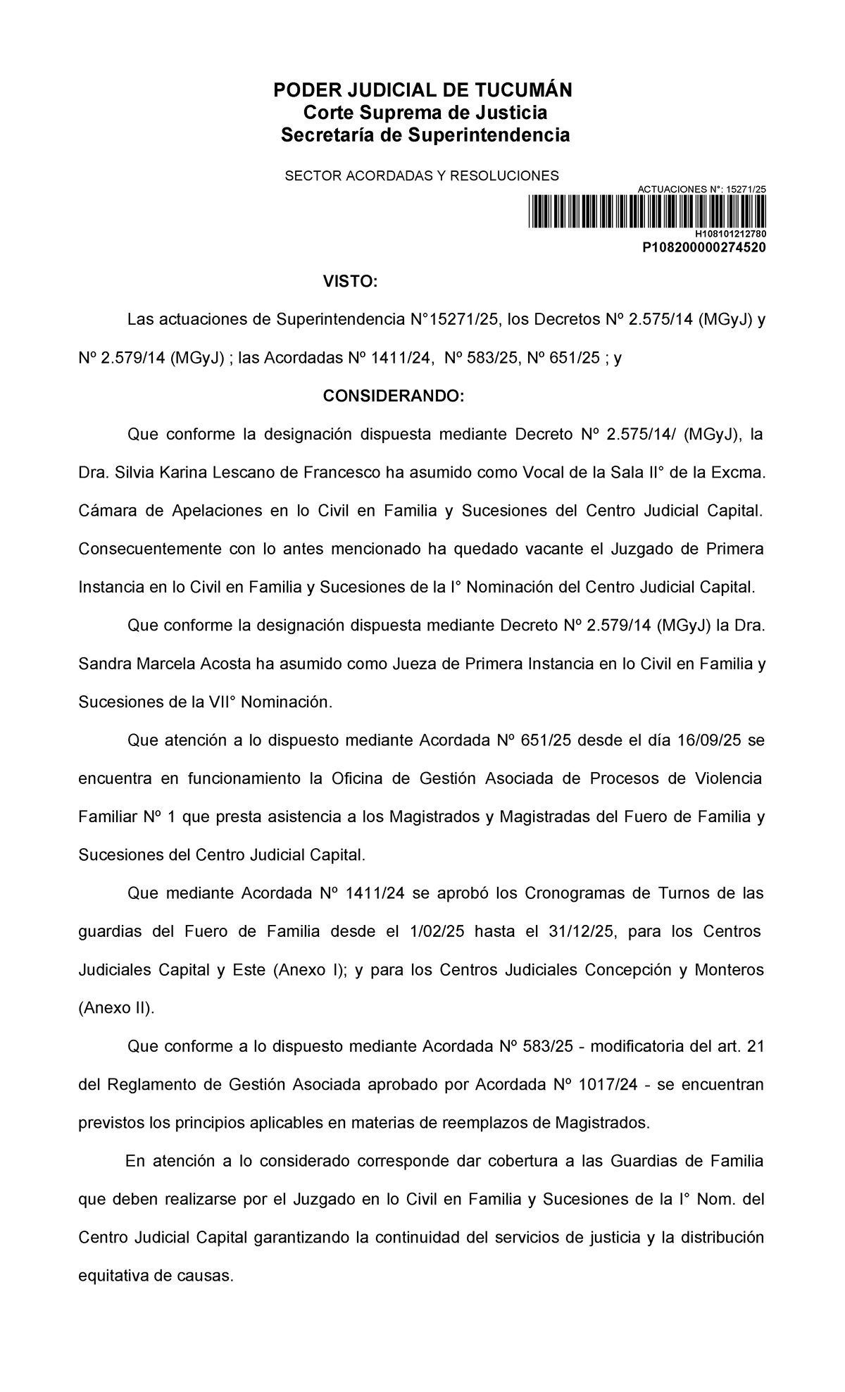 PODER JUDICIAL DE TUCUMÁN: Acordadas y Resoluciones H108101212780 - Studocu