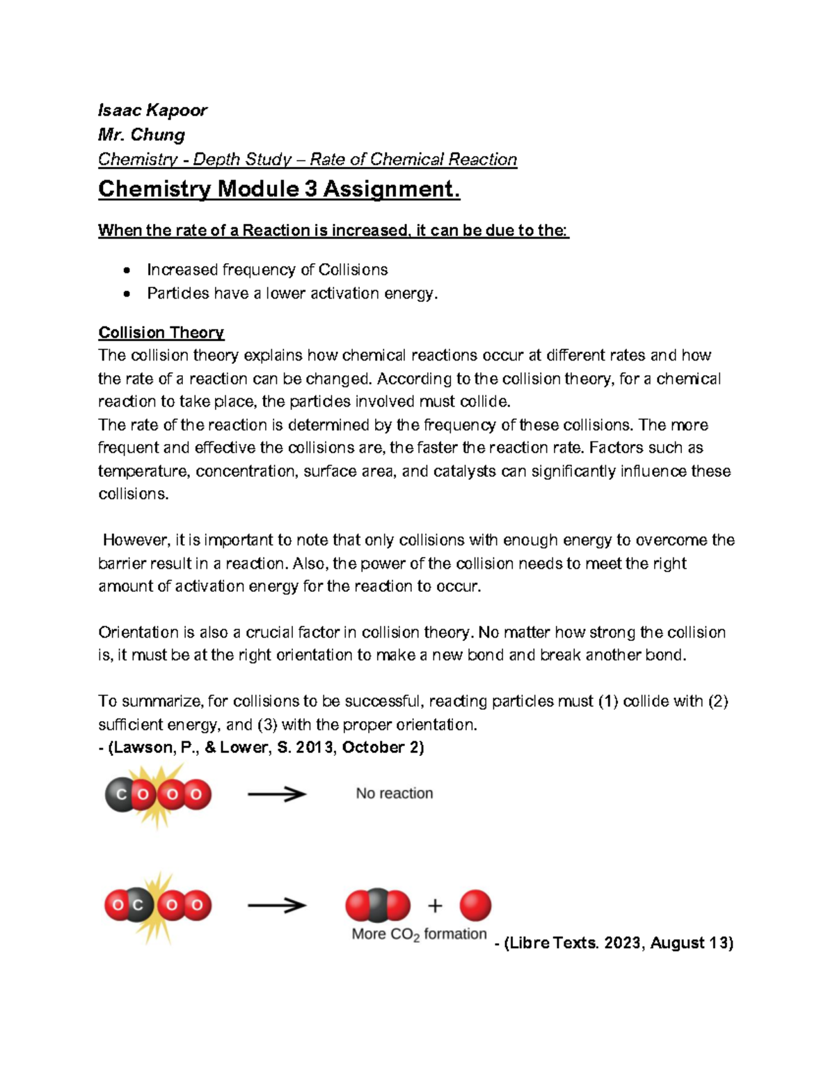 Chemistry Module 3 Assignment: Rate of Chemical Reactions and Collision ...
