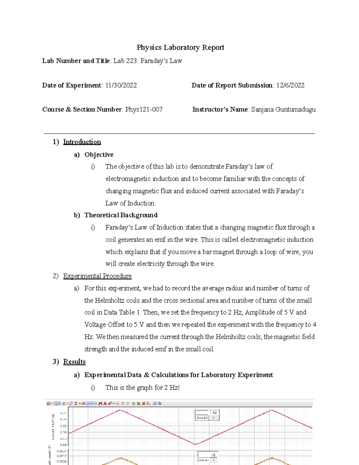 Lab 223-2 - lab report - Physics Laboratory Report Lab Number and Title ...