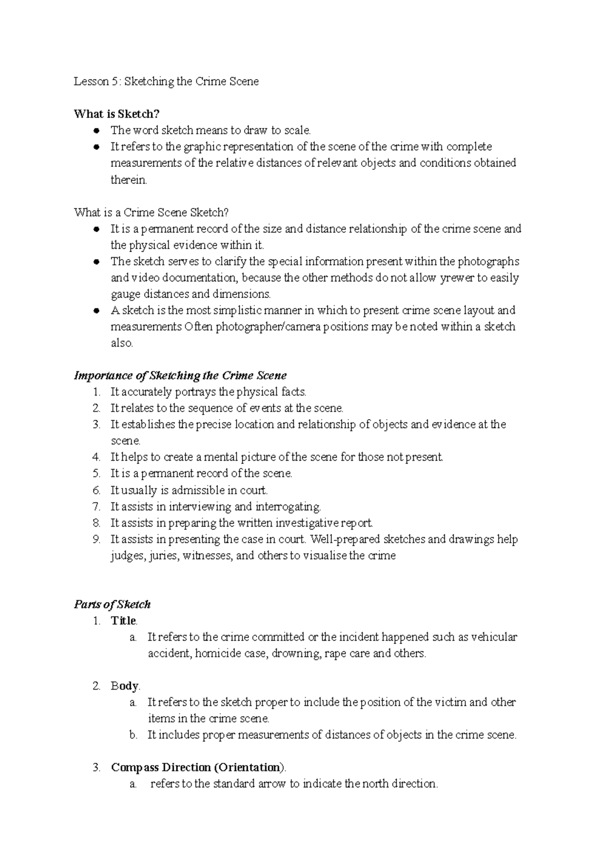 Lesson 5- Sketching the Crime Scene - It refers to the graphic ...