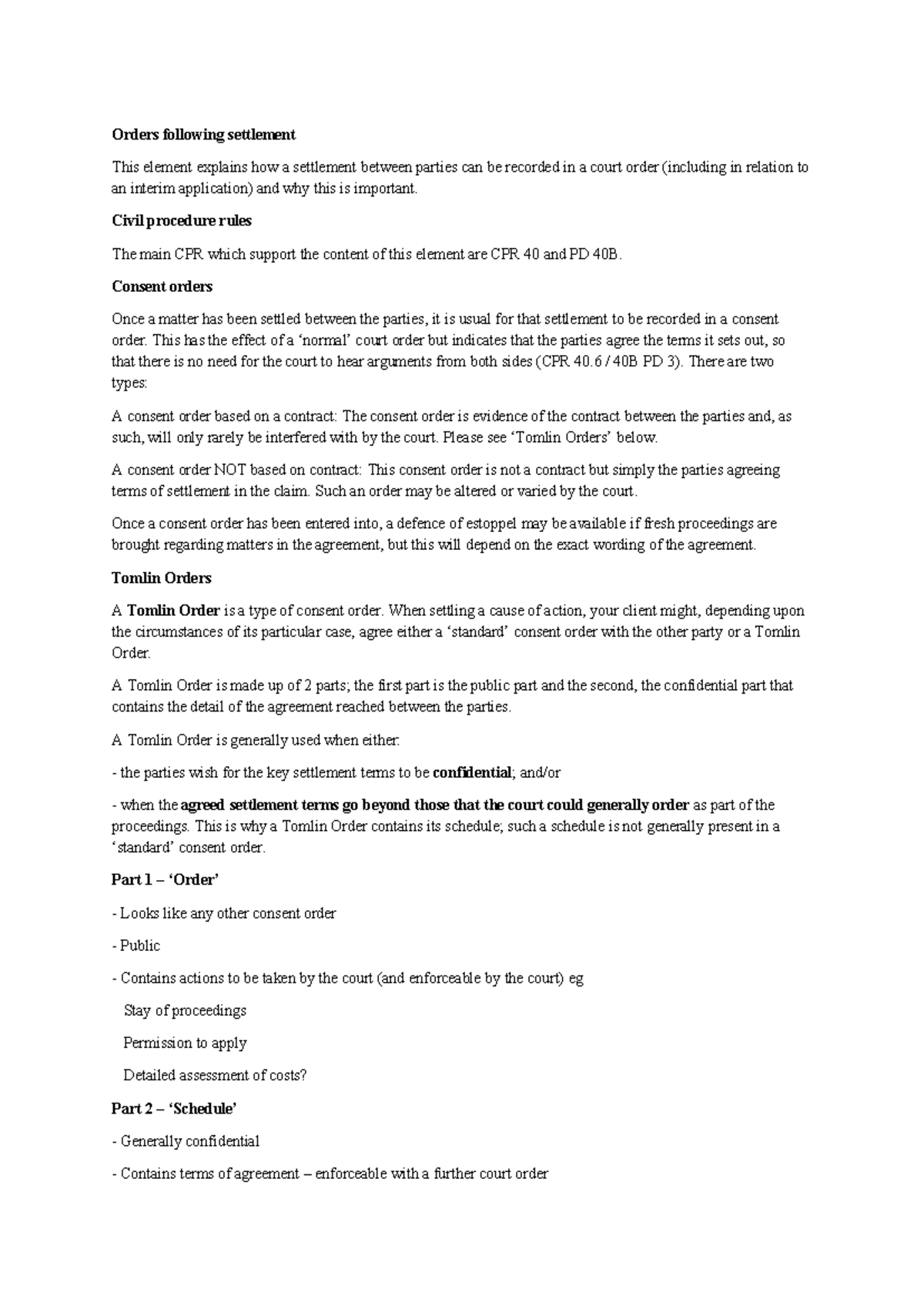 Orders following settlement [CIV14ef] - Understanding consent and ...