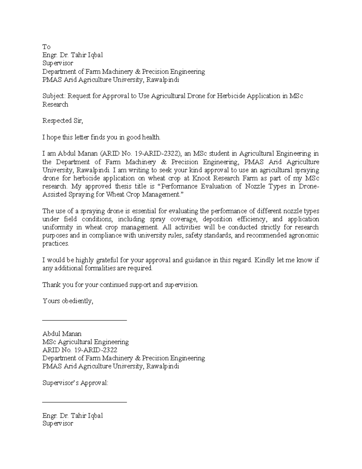 Approval Request for Agricultural Drone Use in MSc Research - Studocu