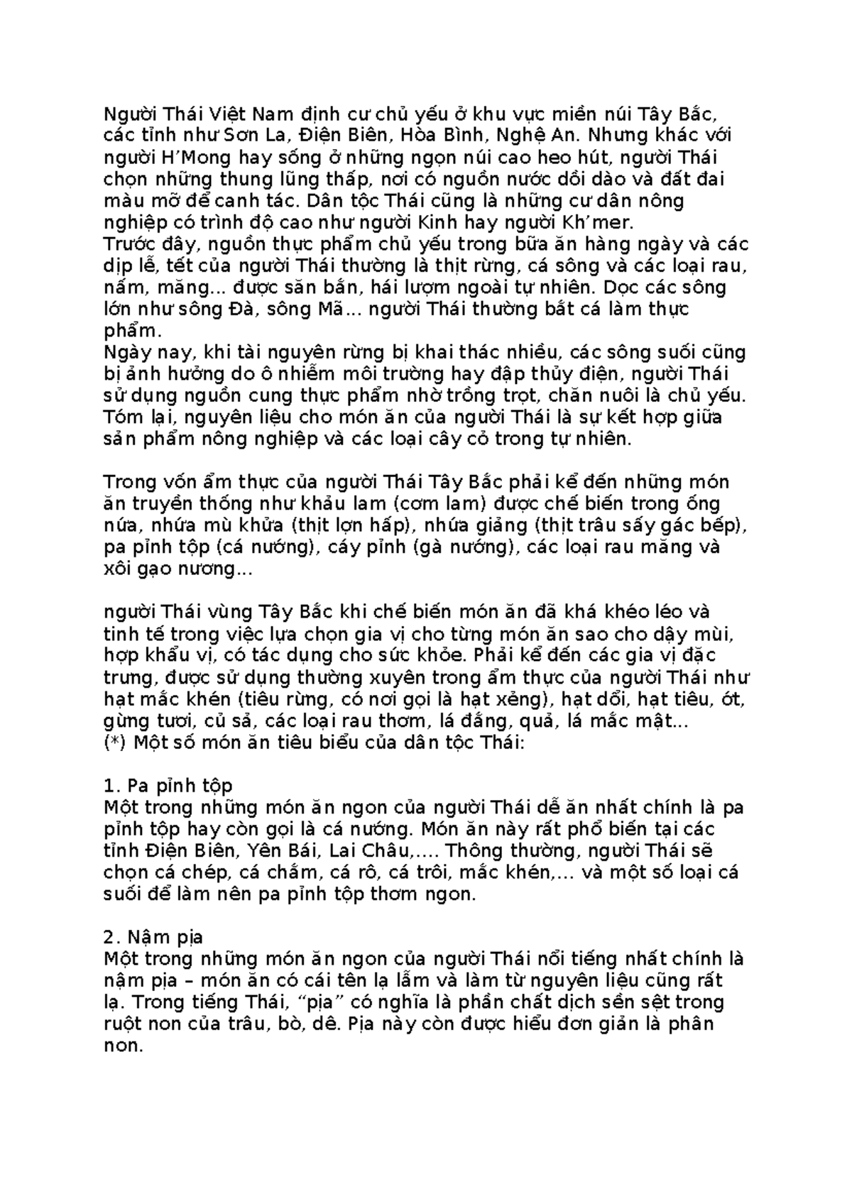 Ẩm Thực Truyền Thống Người Thái Tây Bắc - HHHH - Studocu