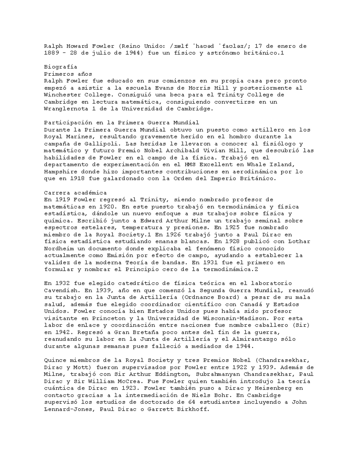 Biografía de Ralph Howard Fowler - Ralph Howard Fowler (Reino Unido ...