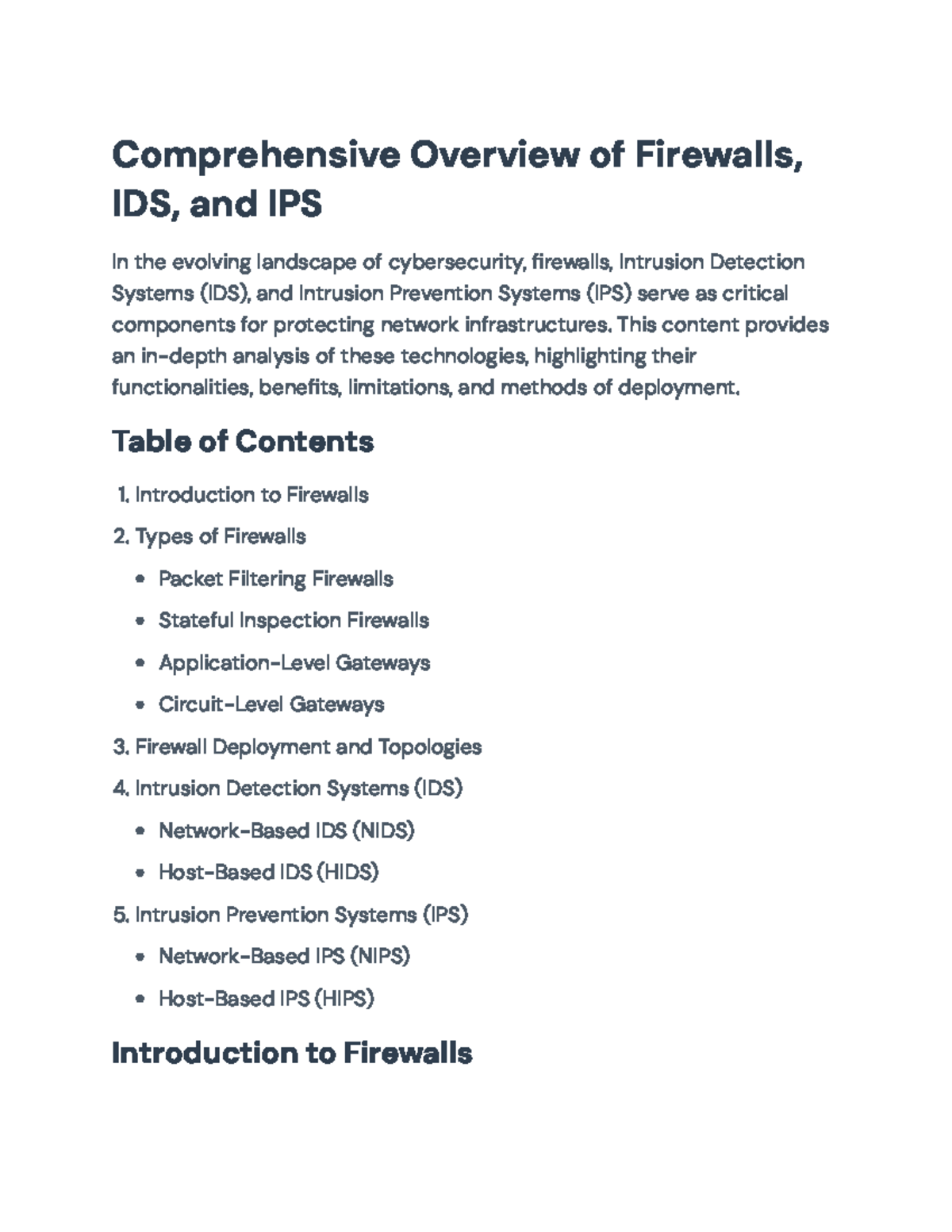 Comprehensive Overview of Firewalls, IDS, and IPS for Cybersecurity ...