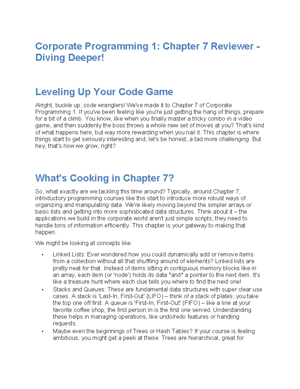 Corporate Programming 1: Chapter 7 Review - Mastering Data Structures ...