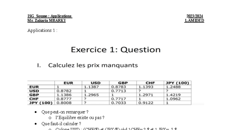 ISG_Sousse : Applications 1 - Arbitrage et Calculs Financiers - Studocu