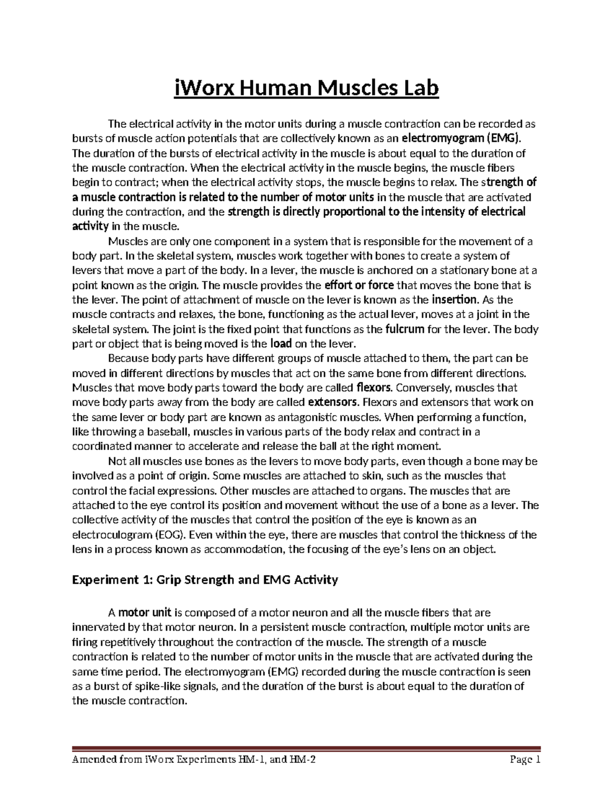 Lab Report: Week 11 iWorx Grip Strength & EMG Activity Analysis - Studocu