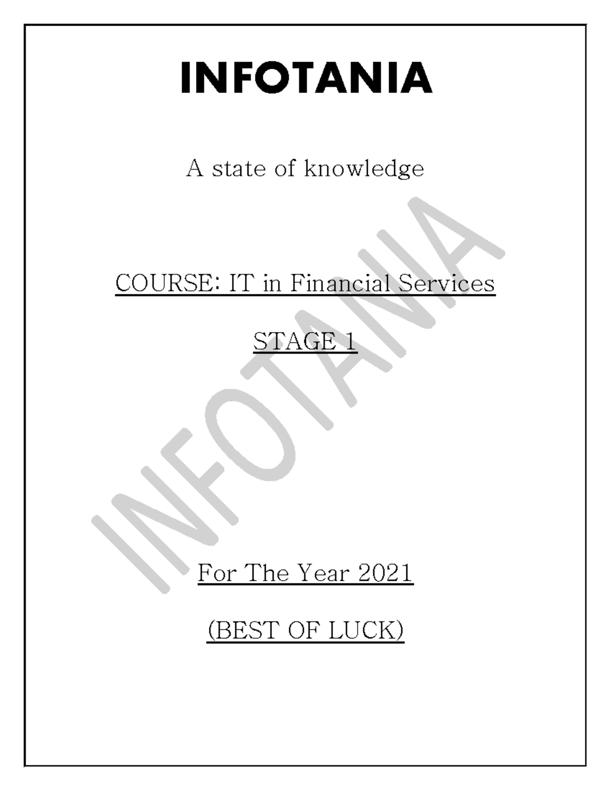 IT in Financial Services Stage 1: Comprehensive Study Guide - Studocu