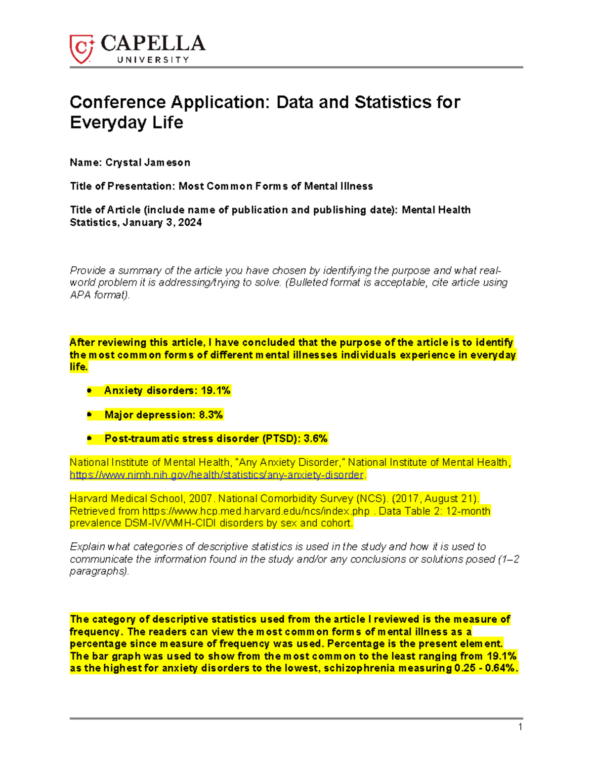 Week 6 Assignment 2: Data Analysis of Mental Illness Statistics - Studocu