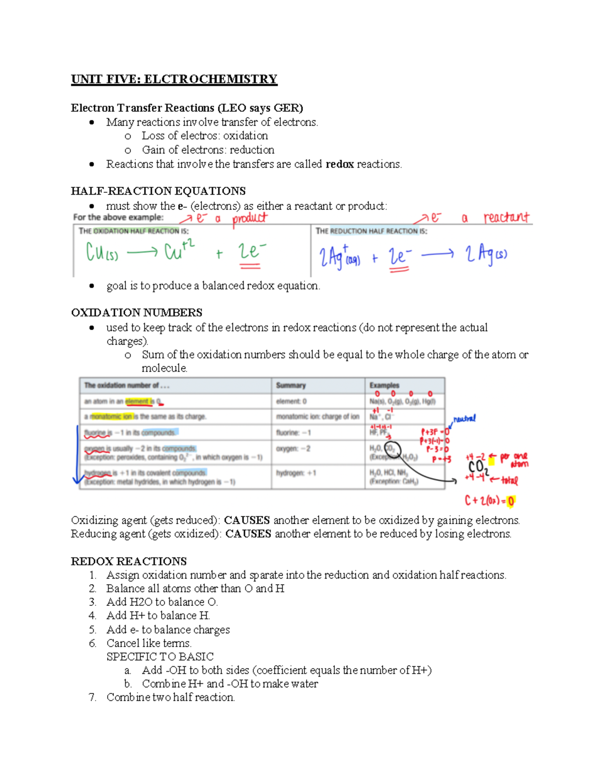 Electrochemistry - Gr. 12 Unit 5 Notes for Pre Unit Practice - Studocu