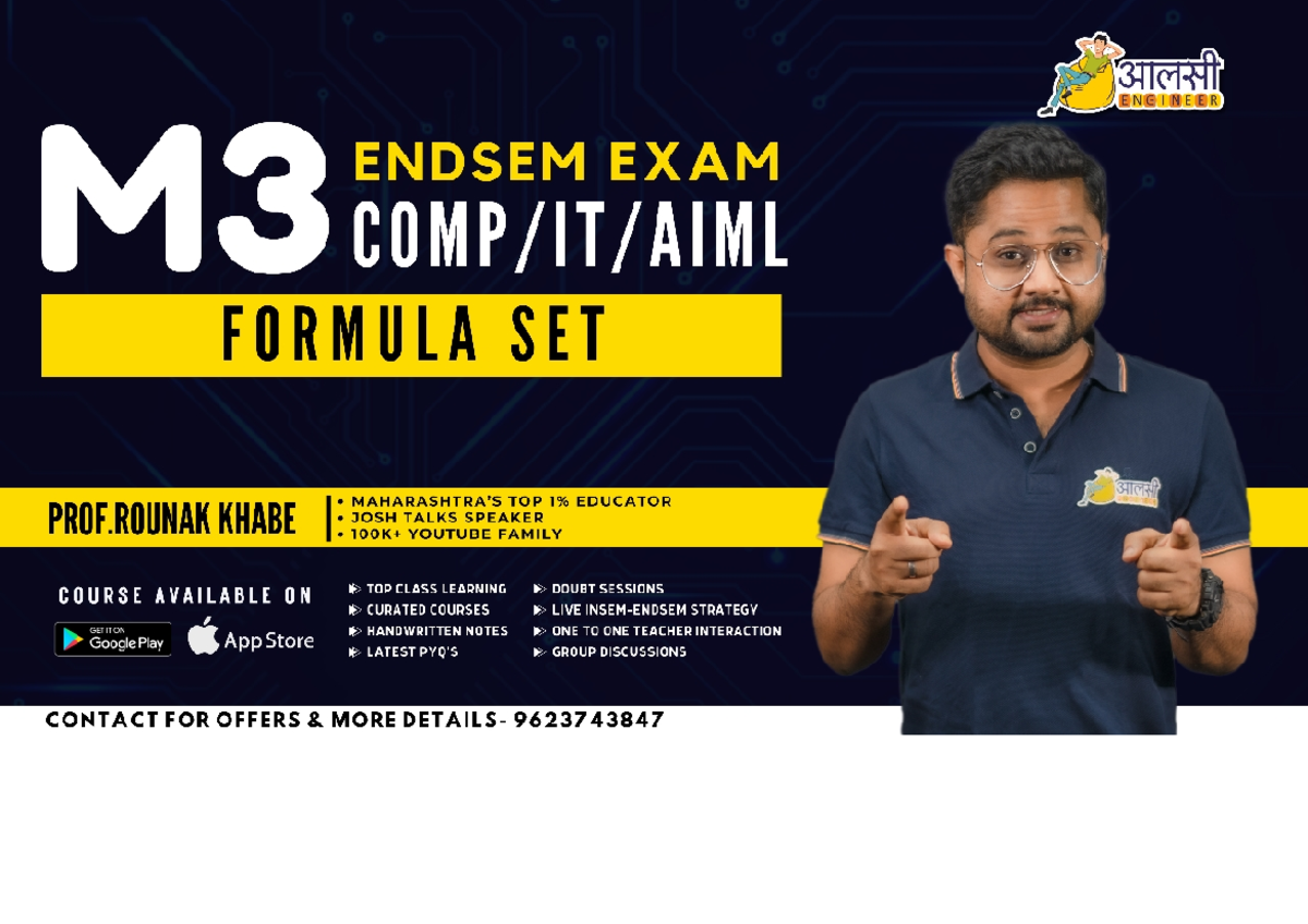 M-3 Endsem Exam Formula Sheet for Engineering Mathematics - Studocu