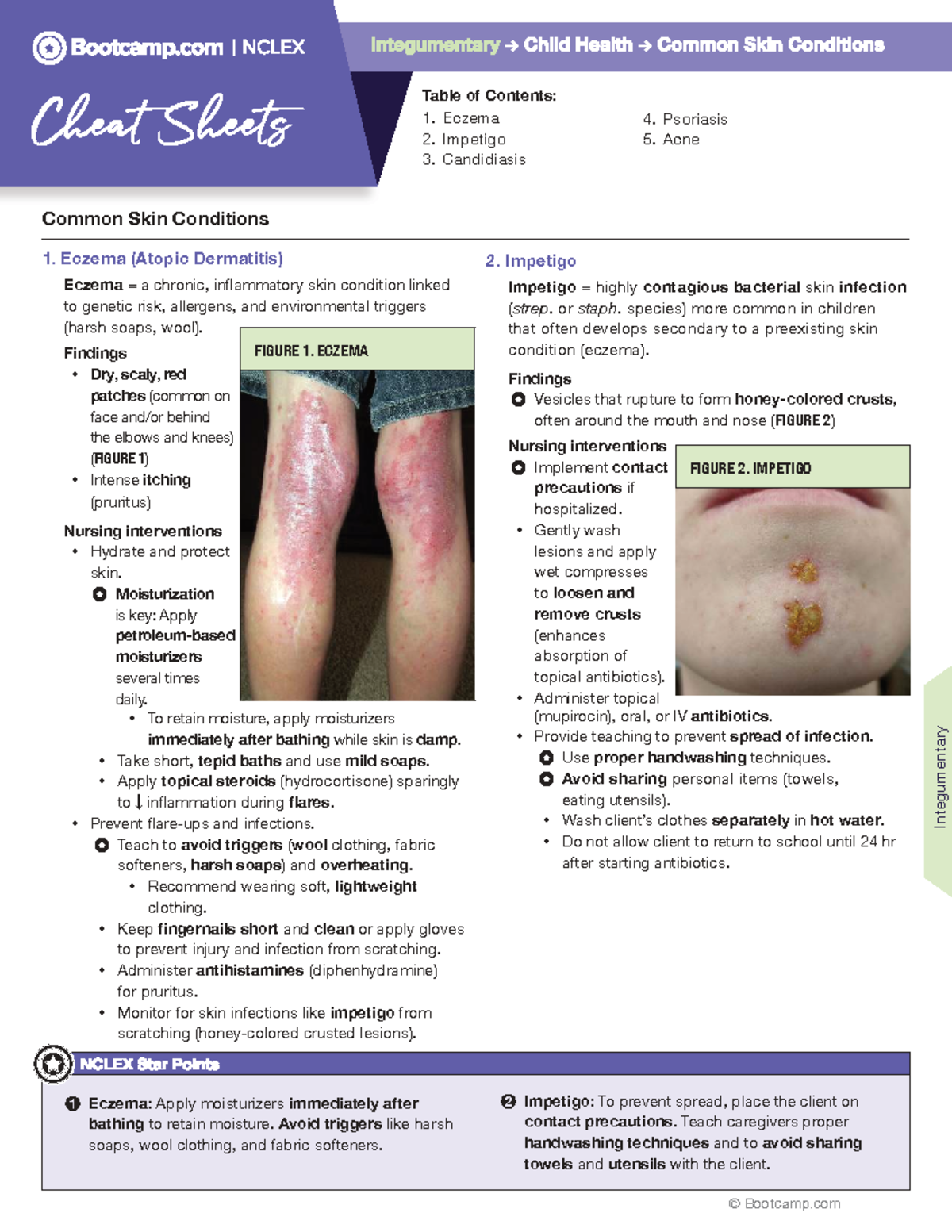 Common Skin Conditions Cheat Sheet: Eczema, Impetigo, Candidiasis ...