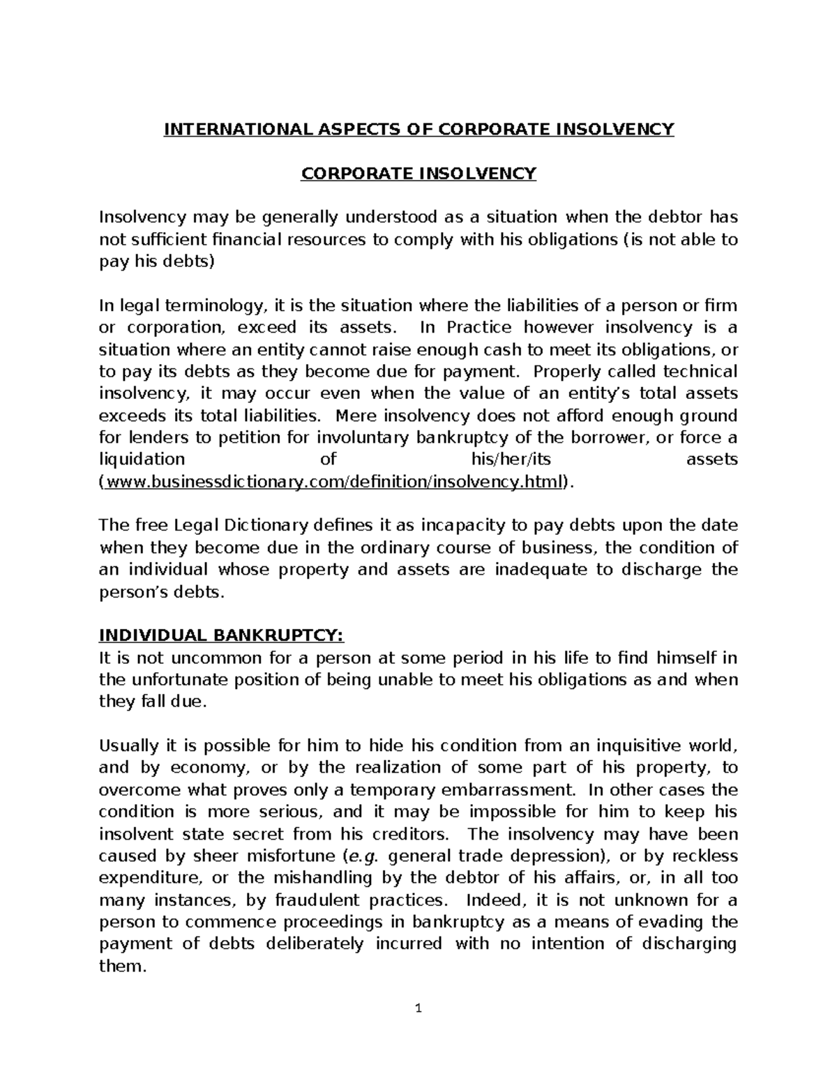 International Aspects of Corporate Insolvency: A Comprehensive Overview ...