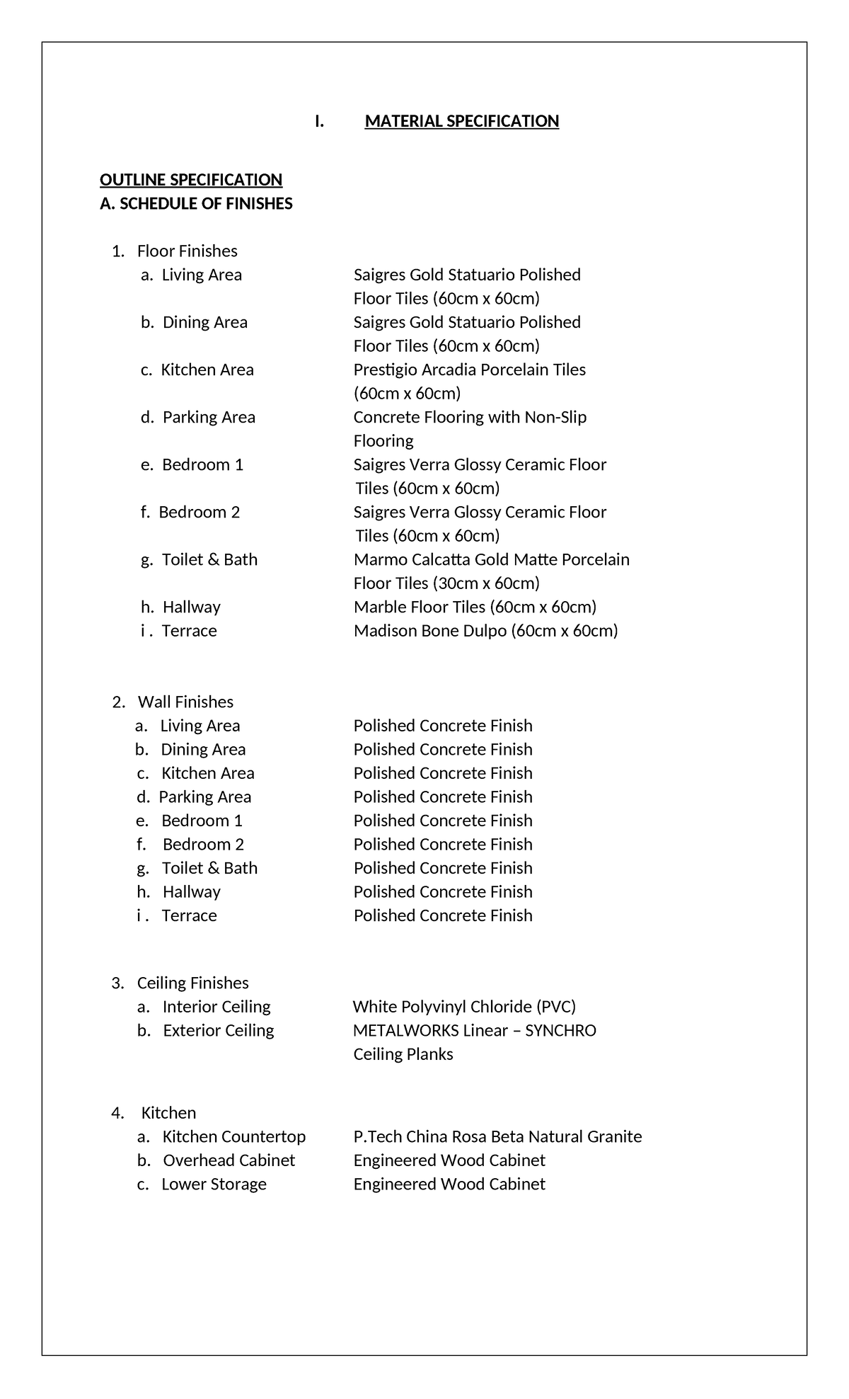 House Plan Specifications: Material Outline and Construction Details ...