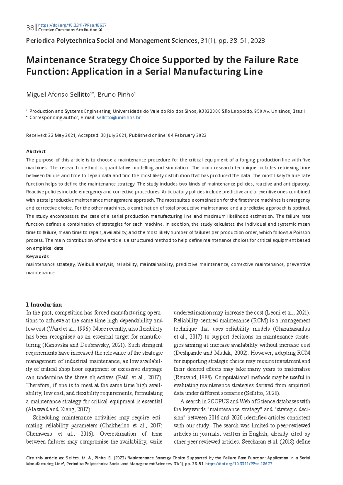 Maintenance Strategy Selection Based on Failure Rate Function in ...