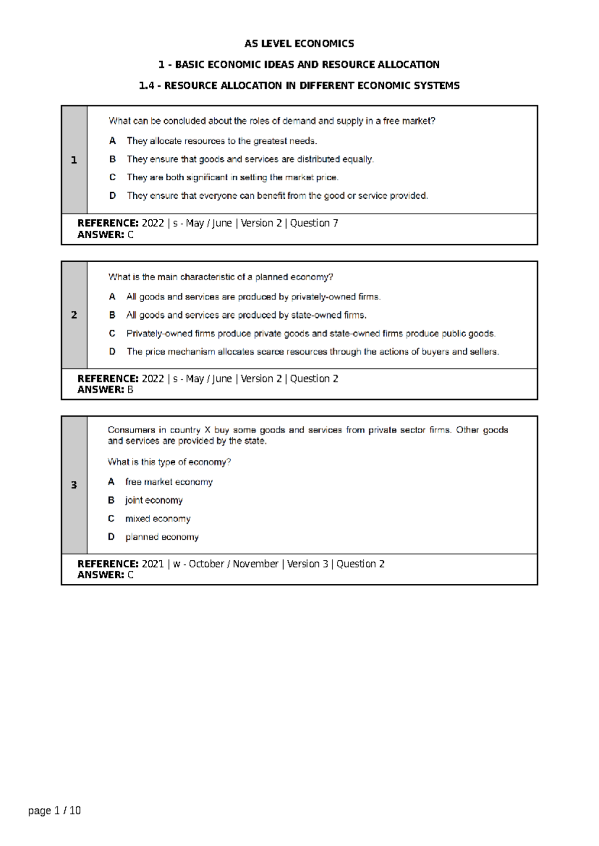 AS LEVEL ECONOMICS 1.4 RESOURCE ALLOCATION IN ECONOMIC SYSTEMS - Studocu