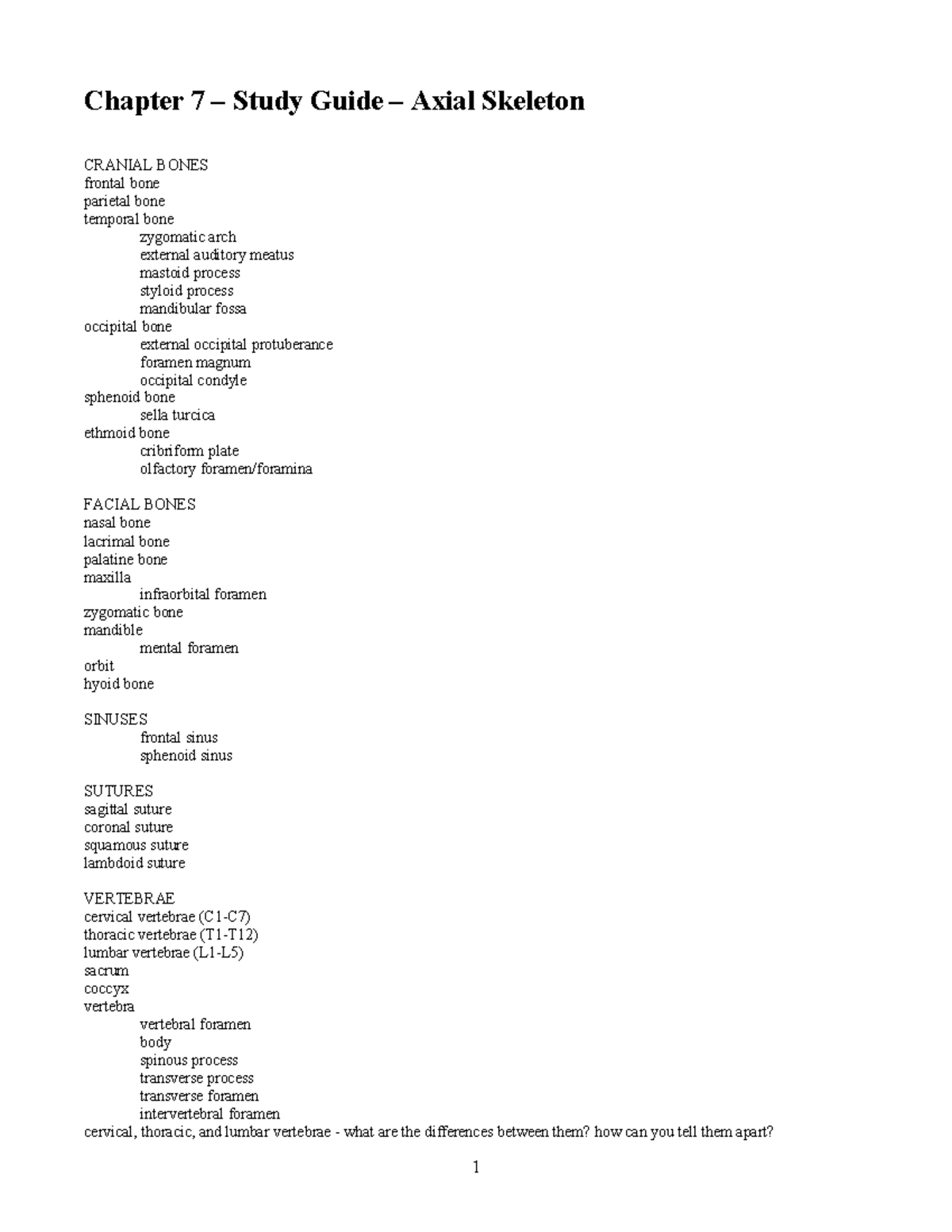 Chapter 7 Study Guide: Axial Skeleton Overview & Key Concepts - Studocu