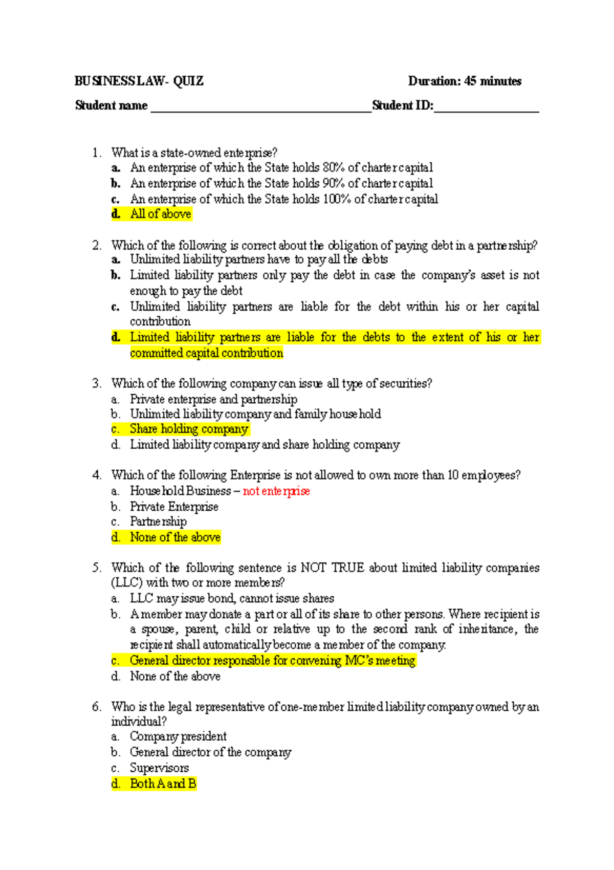 Mock quiz 1 business law truong dai hoc quoc te dai hoc quoc gia thanh ...