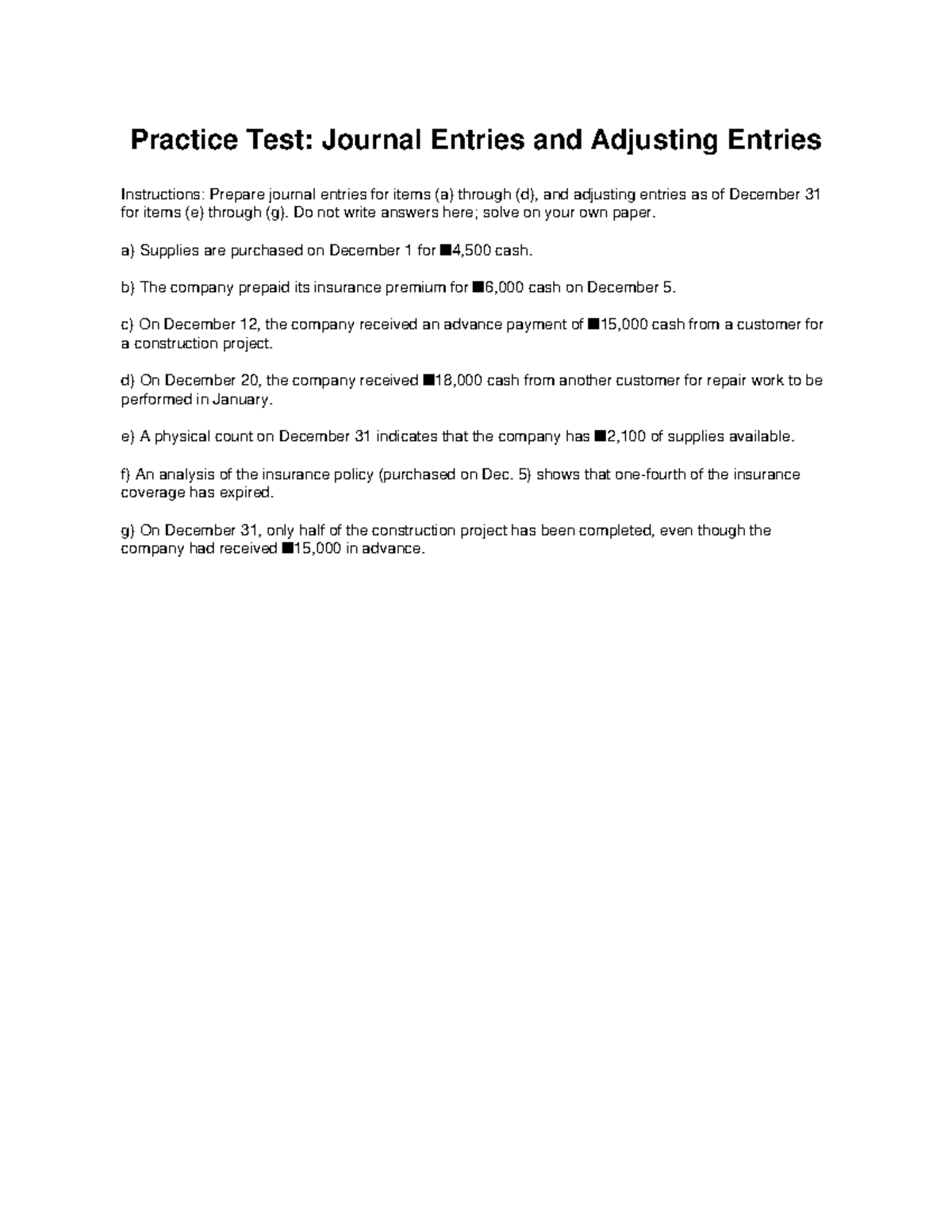 Accounting Practice Test: Journal & Adjusting Entries - Studocu