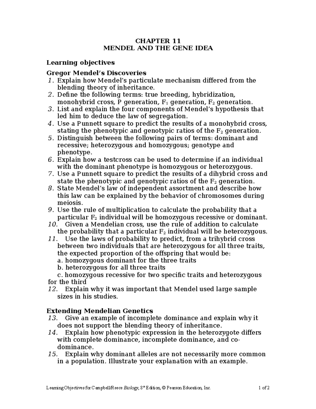 Chapter 11 Study Guide - Mendel and the Gene Idea (Bio) - Studocu