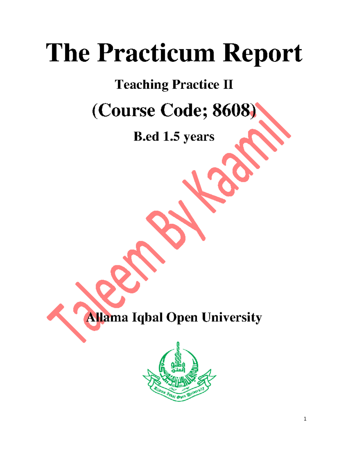 Practicum Report - Teaching Practice II (Course Code: 8608) - Studocu