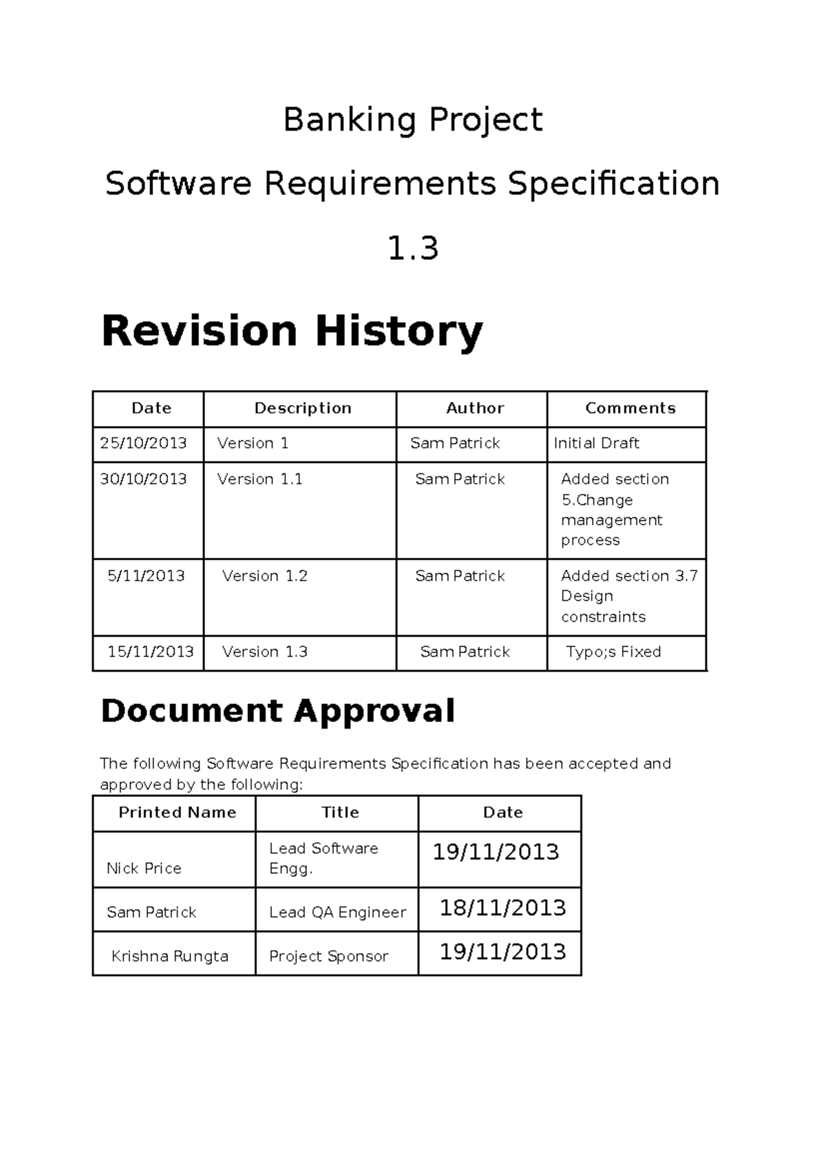 SRS V1 - vvvv - Banking Project Software Requirements Specification 1 ...
