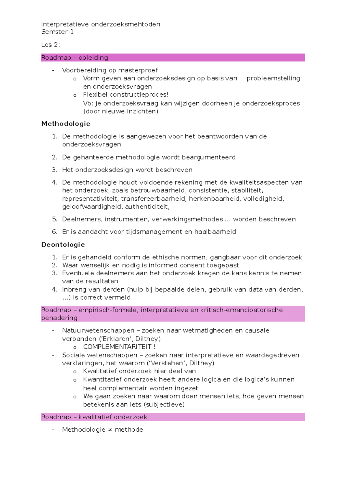 Interpretatieve Onderzoeksmethoden Semester 1: Les 2 Samenvatting en ...