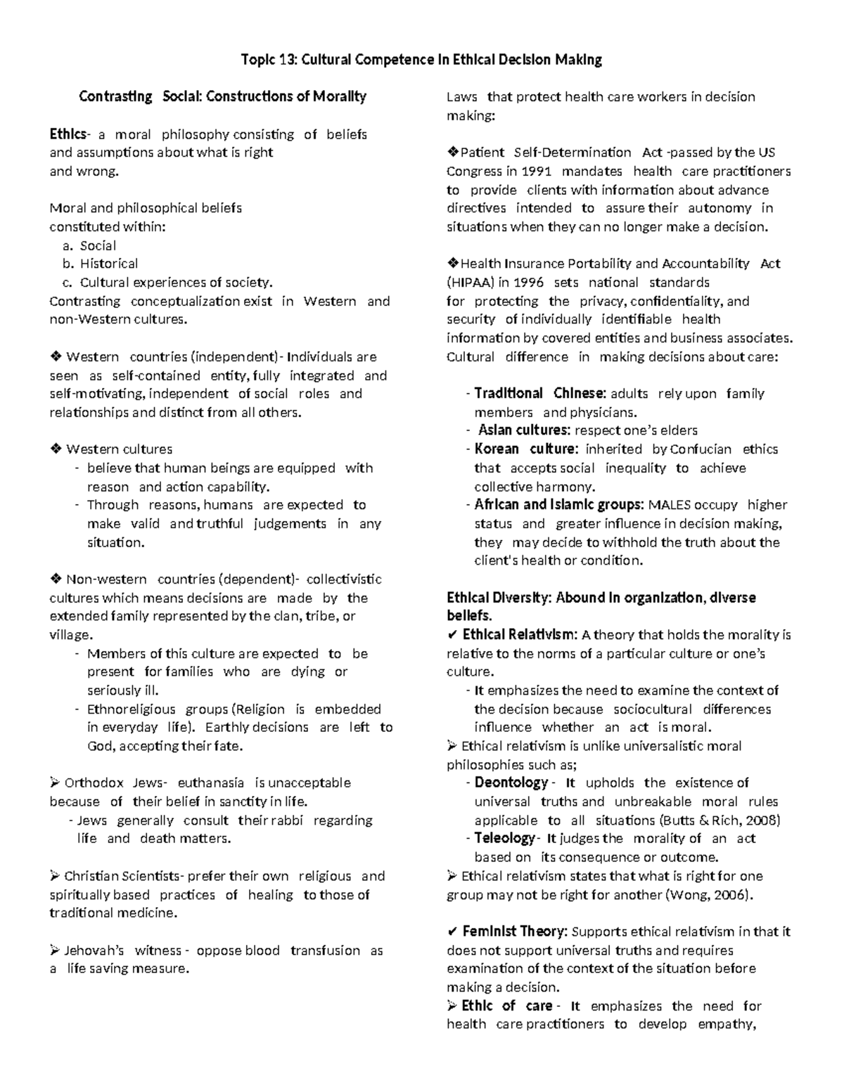 Cultural Competence in Ethical Decision Making - Topic 13: Cultural ...