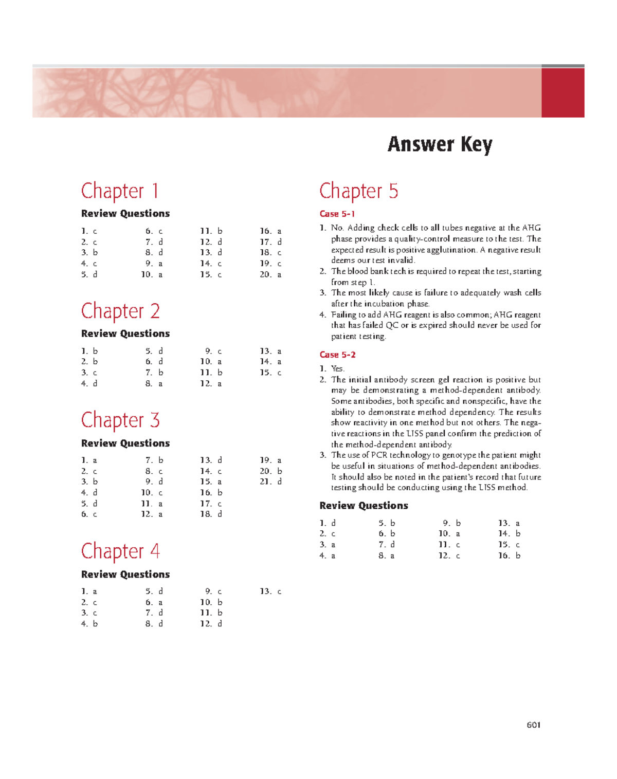 Harmening - Answer Key - Review Questions for Modern Blood Banking (601 ...