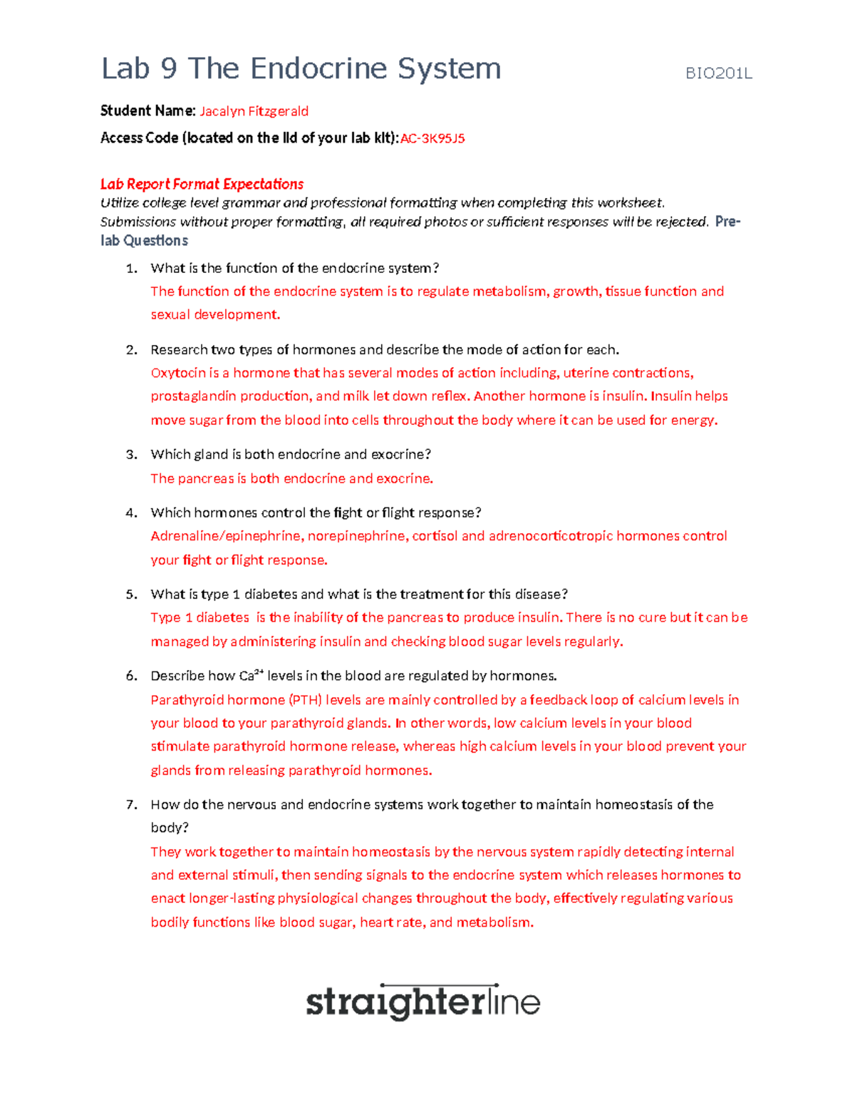 BIO201 Lab 9 - Endocrine System Function & Hormone Regulation - Studocu