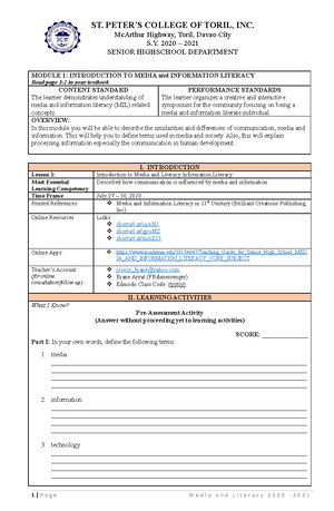 5 Q2 MIL - Module 5 Quarter 2 Media Information Literacy - 12 Media and ...