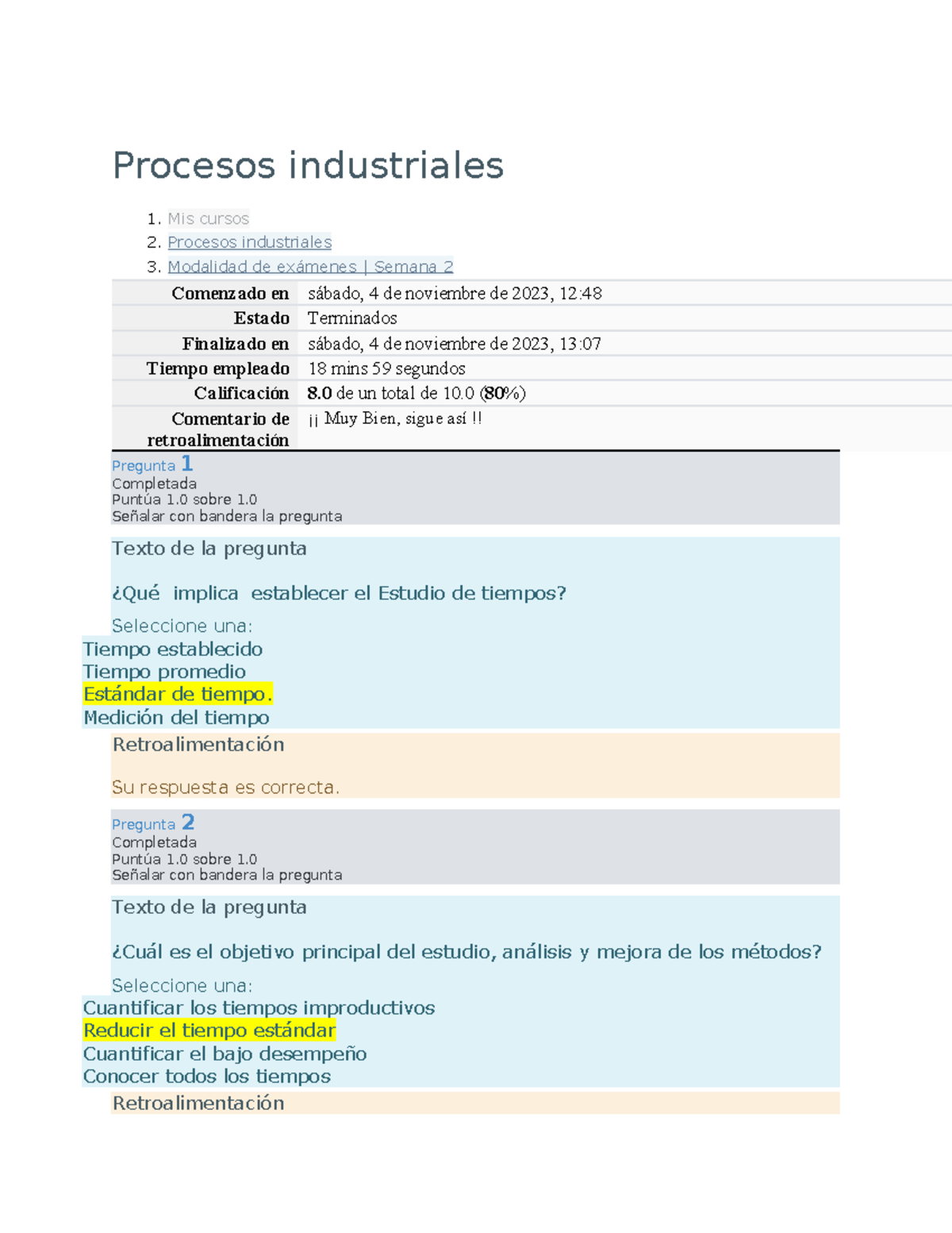 Procesos industriales - Exámenes Semana 2 - Modalidad 2023 - Studocu