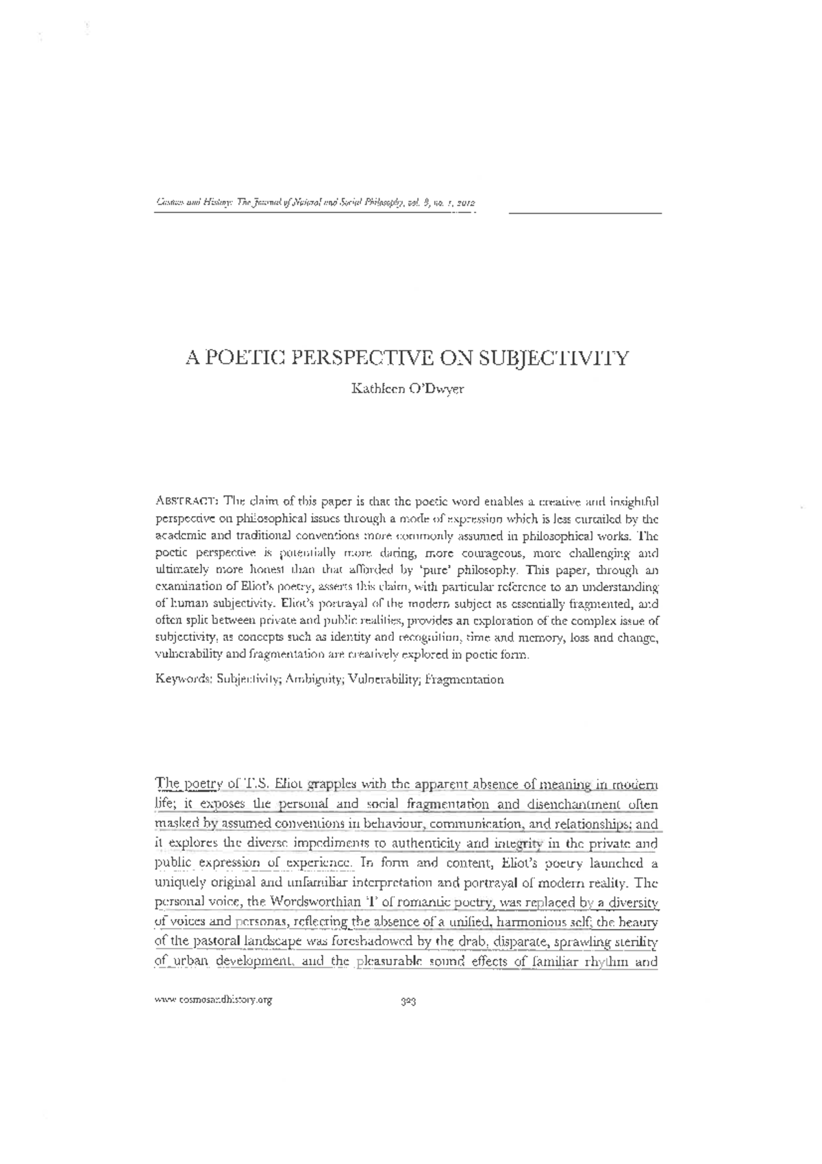 A Poetic Perspective on Subjectivity in Modern Philosophy - Studocu