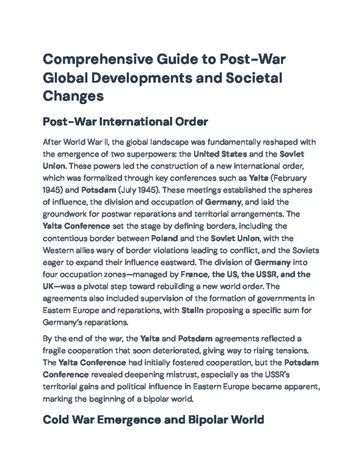 Comprehensive Overview of Post-War Global Developments (HIST 101) - Studocu