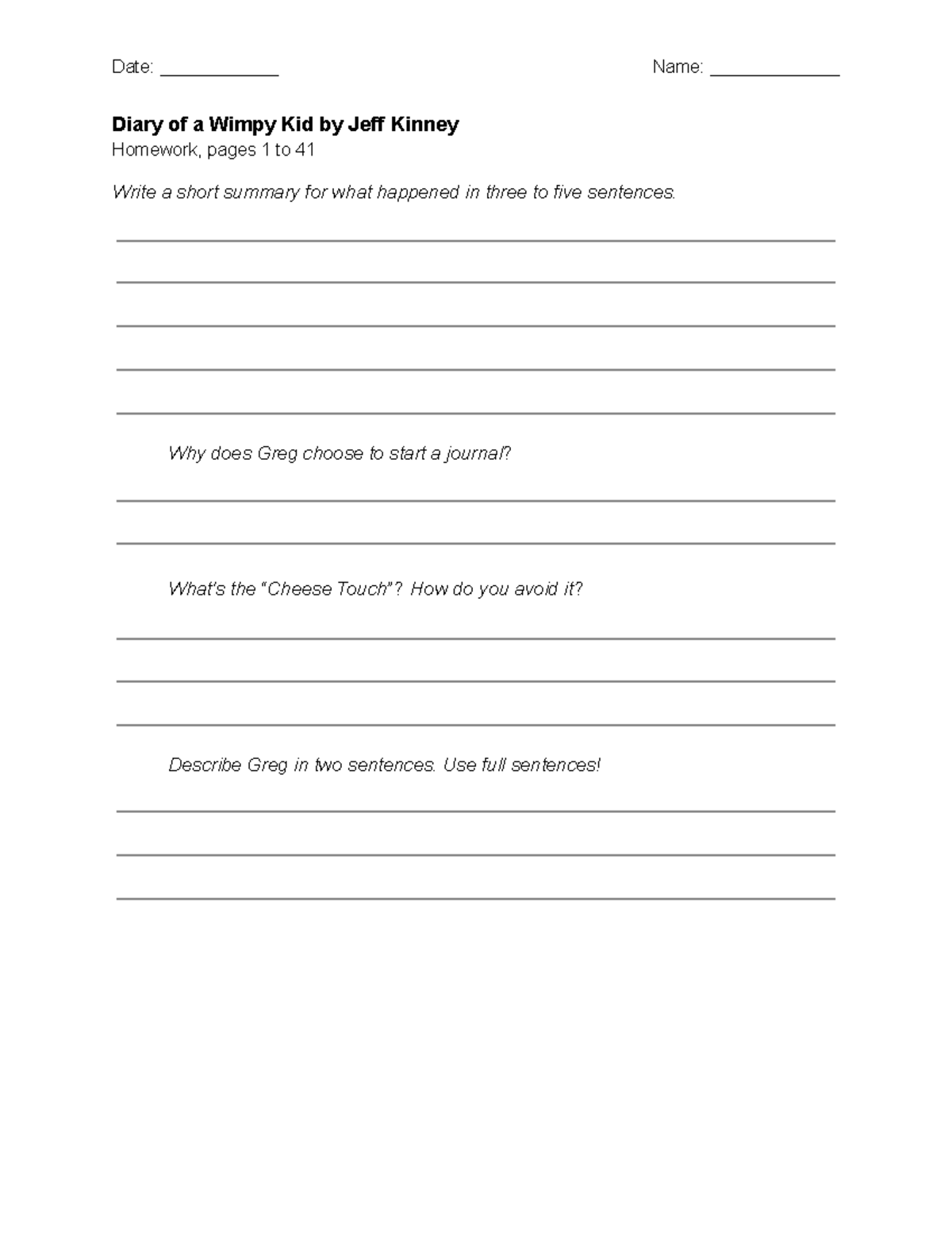 English Worksheet Files: Diary of a Wimpy Kid & Parts of Speech ...