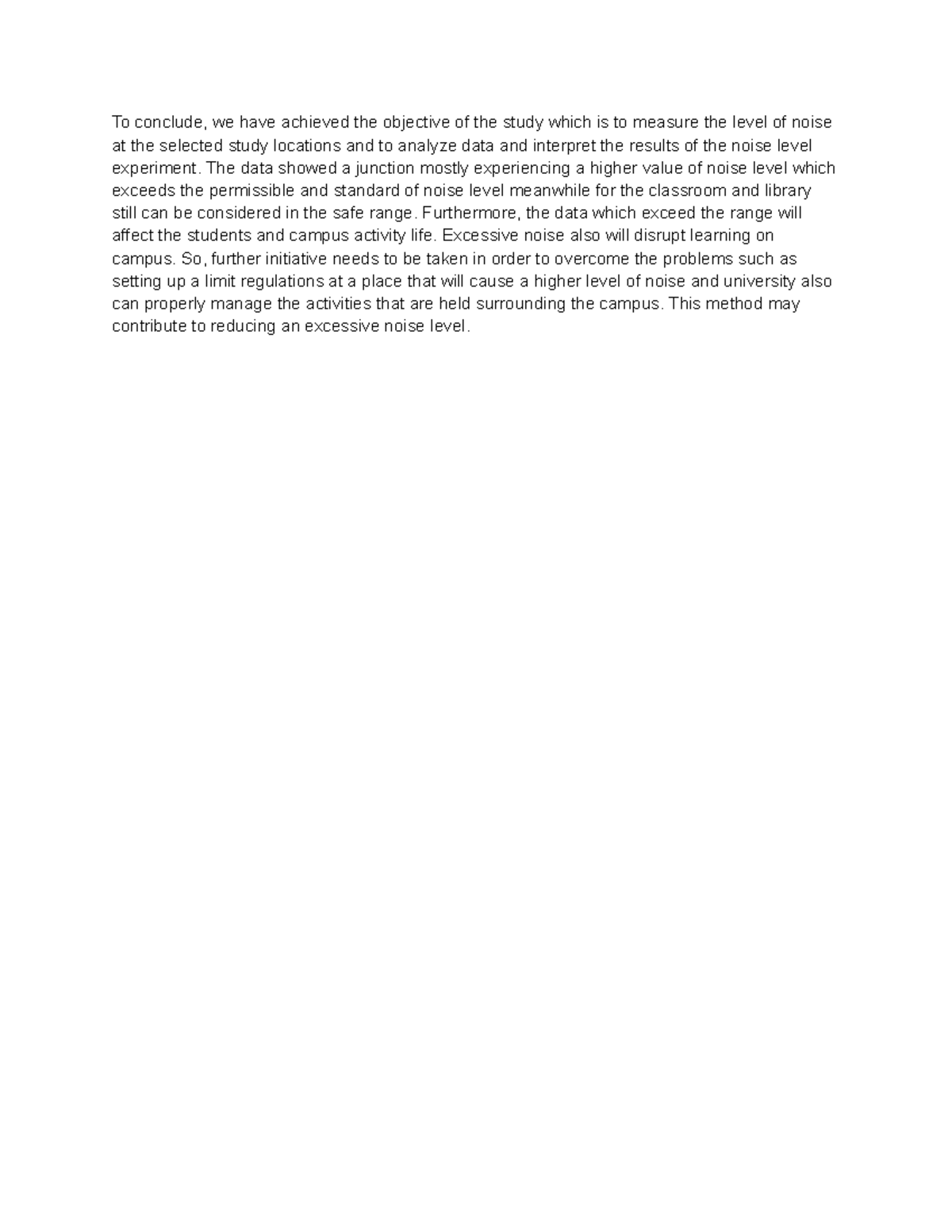 Noise level analysis and its impact on campus activities - ECW LAB ...